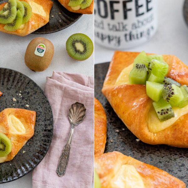 Plunderteilchen mit Vanillepudding und Kiwi